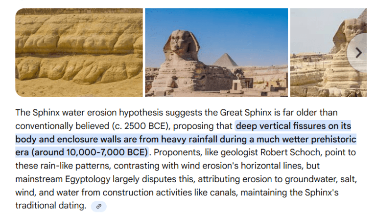 How Old Is the Sphinx? Evidence suggests 12,000 years old.